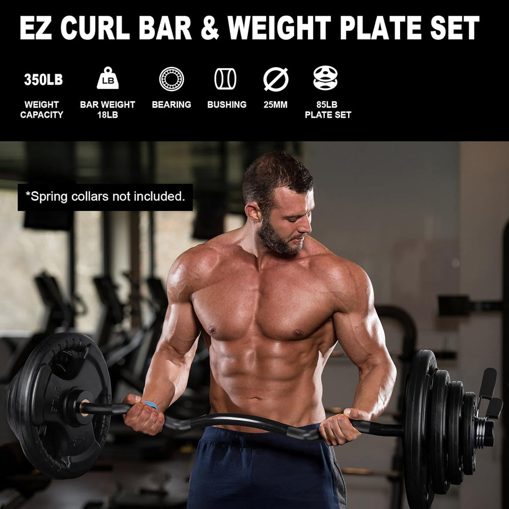 EZ Curl Bar with Weight Sets (35lb or 85lb weights)